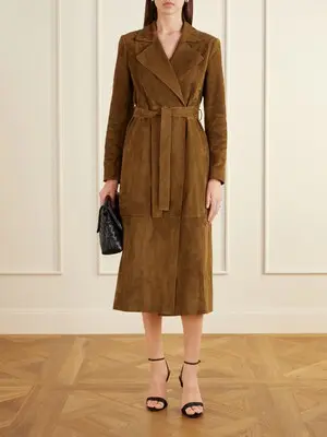 Nour Hammour Winona Belted Suede Long Coat