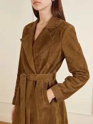 Nour Hammour Winona Belted Suede Long Coat