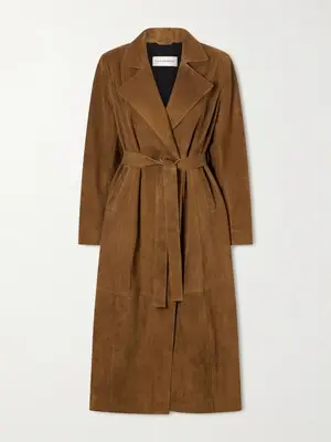 Nour Hammour Winona Belted Suede Long Coat - Brown