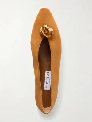 JIMMY CHOO Margot Embellished Suede Ballet Flats - Brown