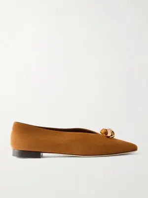 JIMMY CHOO Margot Embellished Suede Ballet Flats - Brown