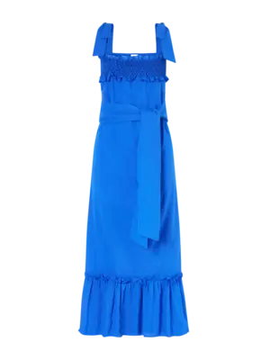 Loretta Caponi Armida Belted Ruffled Smocked Cotton-poplin Maxi Dress - Blue