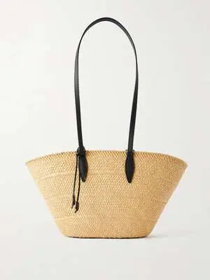HUNTING SEASON Market Leather-trimmed Raffia Tote