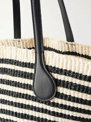 LIFFNER Striped Sisal Shoulder Bag With Leather Trim - Black