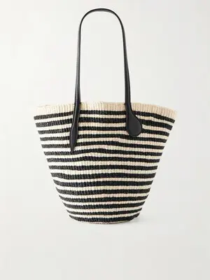 LIFFNER Striped Sisal Shoulder Bag With Leather Trim - Black