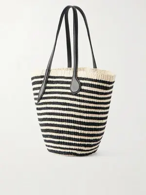 LIFFNER Striped Sisal Shoulder Bag With Leather Trim - Black