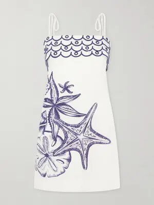 Farm Rio Coast Stars Linen Mini Dress - Neutrals