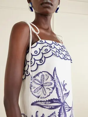Farm Rio Coast Stars Linen Mini Dress - Neutrals