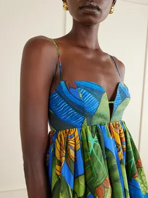 Farm Rio Banana Grapes Printed Linen-blend Mini Dress