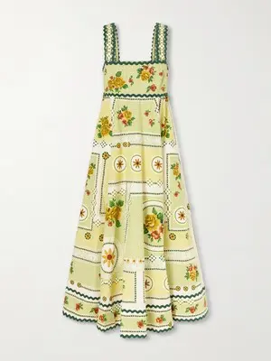 ALEMAIS Dixie Pleated Floral-print Cotton-poplin Midi Dress - Green