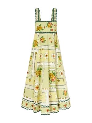 ALEMAIS Dixie Pleated Floral-print Cotton-poplin Midi Dress - Green