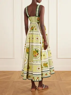 ALEMAIS Dixie Pleated Floral-print Cotton-poplin Midi Dress - Green