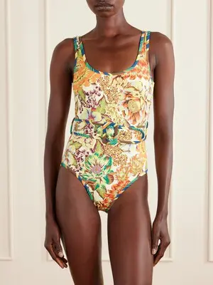 ALEMAIS Belted Floral-print One-piece Swimsuit