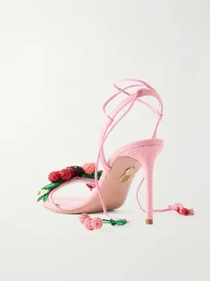 AQUAZZURA Botanica 105 Embellished Leather And Raffia Sandals - Pink