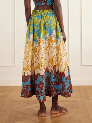 ALEMAIS Splice Floral-print Cotton And Silk-blend Midi Skirt - Multi