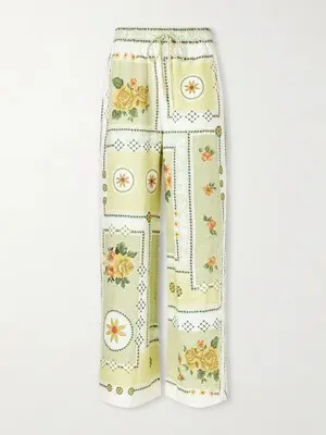 ALEMAIS Dixie Floral-print Wide-leg Linen Pants - Green