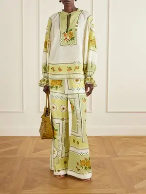 ALEMAIS Dixie Floral-print Wide-leg Linen Pants