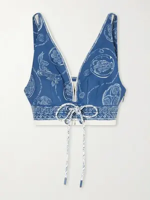ALEMAIS Lucky' Cropped Printed Linen Top - Blue