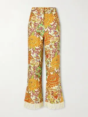 ALEMAIS Lana Fringed Floral-print Linen Flared Pants - Yellow