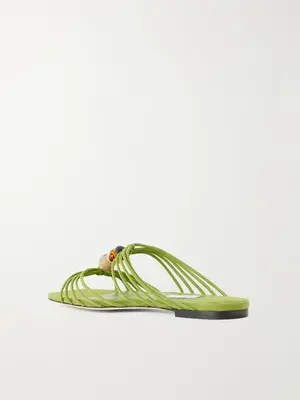 JIMMY CHOO Lova Embellished Suede Sandals - Green