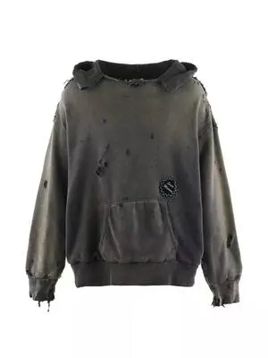 SAINT MXXXXXX Distressed Logo-patch Hoodie - Grey