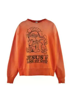 SAINT MXXXXXX Graphic Print Distressed Crew Neck Sweater - Orange