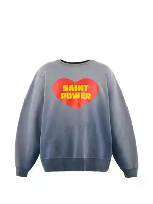 SAINT MXXXXXX Distressed Heart Print Sweatshirt - Blue