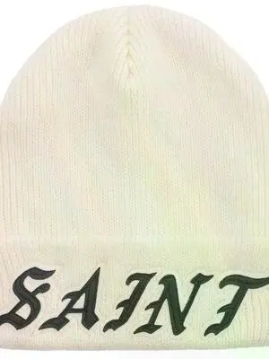SAINT MXXXXXX Embroidered Logo Beanie - Neutrals