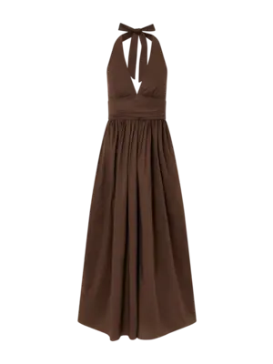 Matteau Gathered Organic Cotton-poplin Halterneck Maxi Dress - Chocolate