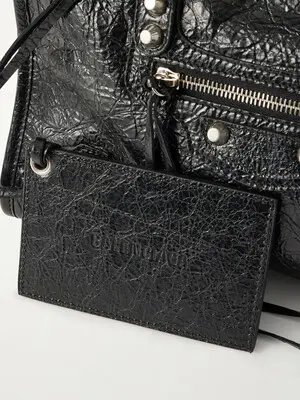 Balenciaga Le City Crinkled Glossed-leather Shoulder Bag - Black