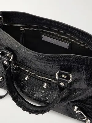Balenciaga Le City Crinkled Glossed-leather Shoulder Bag - Black