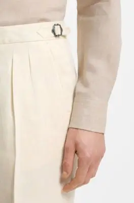 BOSS Tapered-fit Linen Twill Shorts With Double Pleats