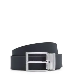 BOSS Reversible Italian Leather Belt With Interchangeable Buckles - Black