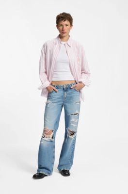 Hugo Striped Cotton Oversized Shirt With Logo Detail