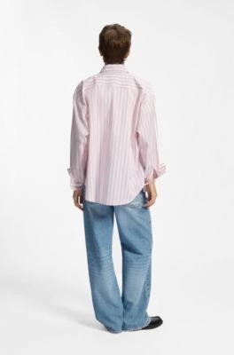 Hugo Striped Cotton Oversized Shirt With Logo Detail