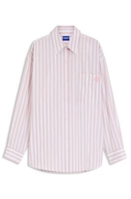 Hugo Striped Cotton Oversized Shirt With Logo Detail