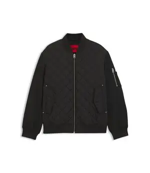 Hugo Water-repellent Diamond Quilted Jacket With Mixed Materials