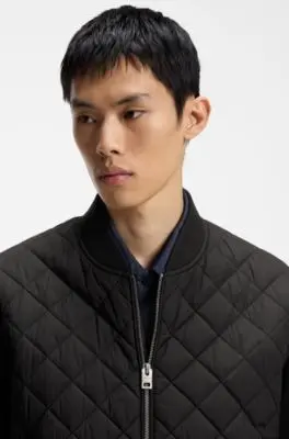 Hugo Water-repellent Diamond Quilted Jacket With Mixed Materials