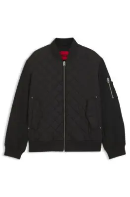 Hugo Water-repellent Diamond Quilted Jacket With Mixed Materials