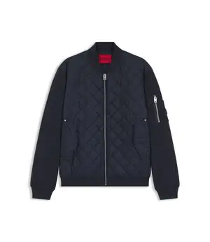 Hugo Water-repellent Diamond Quilted Jacket With Mixed Materials - Dark Blue