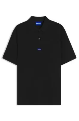 Hugo Cotton-piqué Polo Shirt With Blue Logo Badge - Black