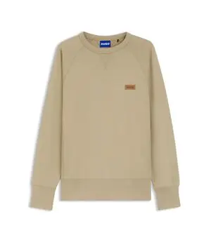 Hugo Cotton Terry Sweatshirt With Suede Logo Badge - Beige