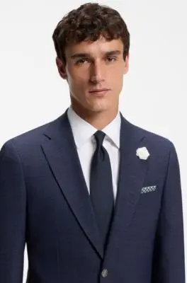 BOSS Slim-fit Blazer In Mélange Stretch Fabric - Dark Blue