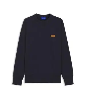 Hugo Cotton Terry Sweatshirt With Logo Badge - Dark Blue
