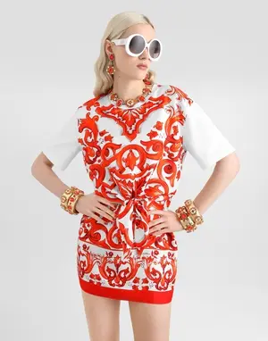 Dolce & Gabbana Majolica-print Jersey And Twill Mini Dress