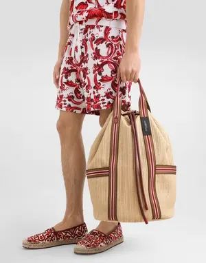 Dolce & Gabbana Essenza Backpack In Raffia And Calfskin