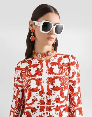 Dolce & Gabbana Majolica-print Charmeuse Dress With Feather Trim