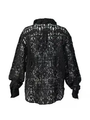 PUSHBUTTON Buttoned Lace Blouse With Ruffled Collar - Black