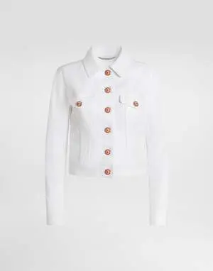 Dolce & Gabbana Stretch Denim Jacket With Jewel Button Detail