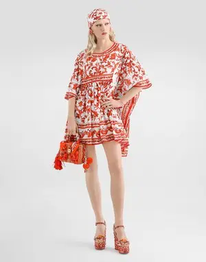 Dolce & Gabbana Majolica-print Cotton Satin Kaftan Dress